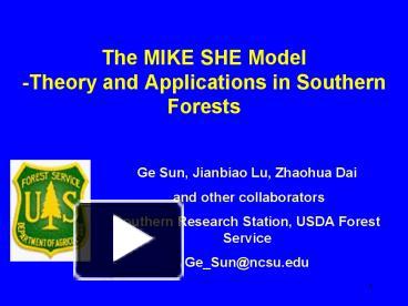 The MIKE SHE Model Theory and Applications in Southern Forests ...