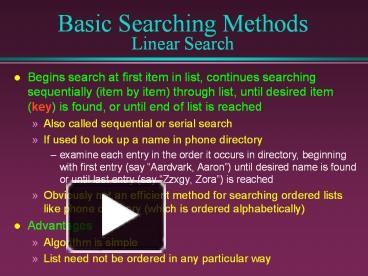 Basic Searching Methods Linear Search presentation | free to view