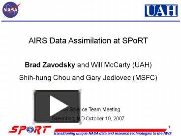 PPT – AIRS Data Assimilation at SPoRT PowerPoint presentation | free to ...