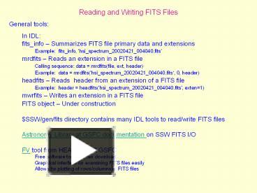 Reading and Writing FITS Files presentation | free to view