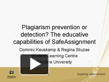 PPT – Plagiarism prevention or detection The educative capabilities of ...