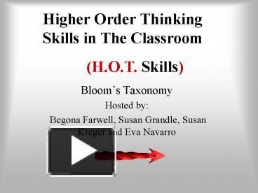 PPT – Higher Order Thinking Skills in The Classroom PowerPoint ...