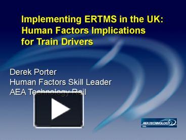 Implementing ERTMS in the UK: presentation | free to view
