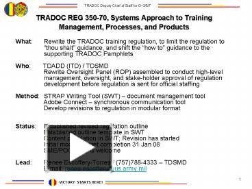 TRADOC REG 35070, Systems Approach to Training Management, Processes ...