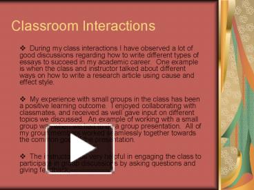 Classroom Interactions presentation | free to view