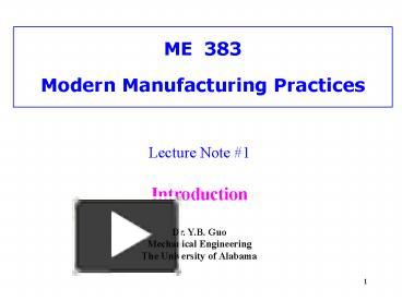 PPT – ME383 Modern Manufacturing Practices PowerPoint presentation ...