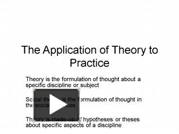 The Application of Theory to Practice presentation | free to view