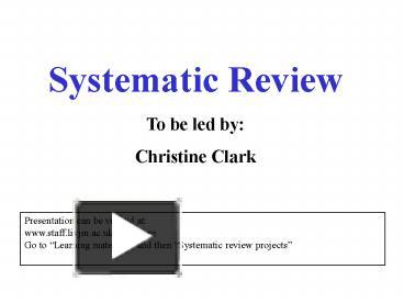PPT – Systematic Review PowerPoint presentation | free to view - id ...
