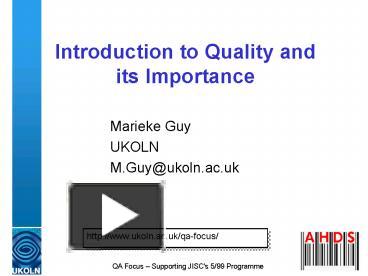 Introduction to Quality and its Importance presentation | free to download