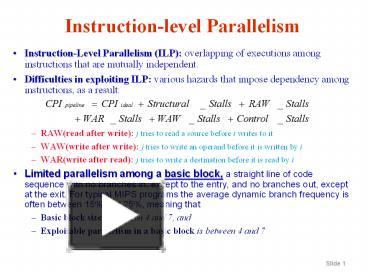 PPT – Instruction-level Parallelism PowerPoint presentation | free to ...