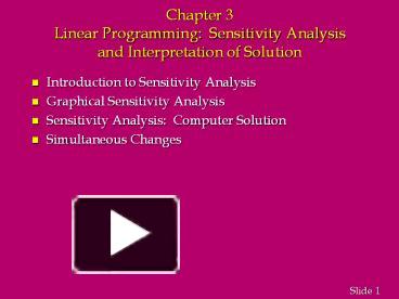 Chapter 3 Linear Programming: Sensitivity Analysis and Interpretation ...