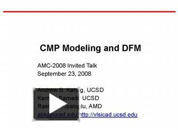 CMP Modeling and DFM presentation | free to view