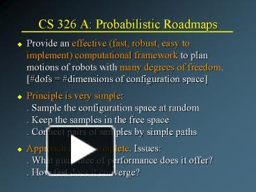 PPT – CS 326 A: Probabilistic Roadmaps PowerPoint presentation | free ...