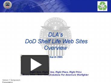 DLAs DoD Shelf Life Web Sites Overview March 2005 presentation | free ...