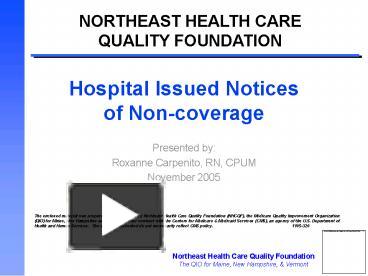 Hospital Issued Notices of Noncoverage presentation | free to view