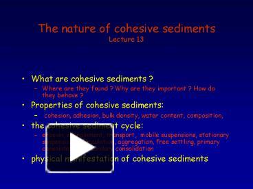 The nature of cohesive sediments Lecture 13 presentation | free to view