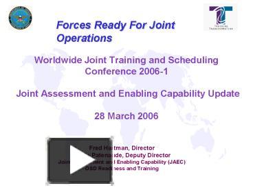 Worldwide Joint Training and Scheduling Conference 20061 Joint ...