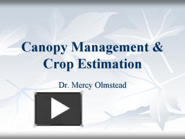 Canopy Management presentation | free to view