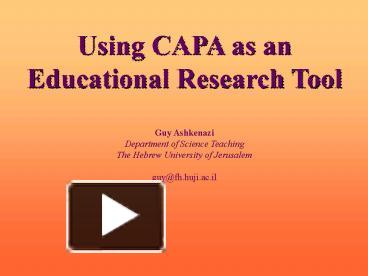 Using CAPA as an Educational Research Tool presentation | free to view