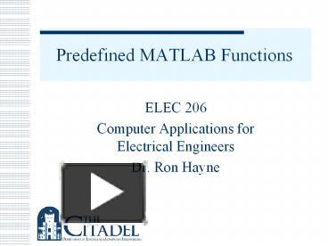 PPT – Predefined MATLAB Functions PowerPoint presentation | free to ...