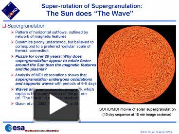 PPT – Superrotation of Supergranulation: The Sun does The Wave ...