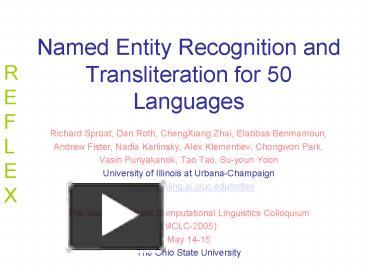 PPT – Named Entity Recognition and Transliteration for 50 Languages ...