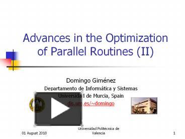 PPT – Advances in the Optimization of Parallel Routines II PowerPoint ...