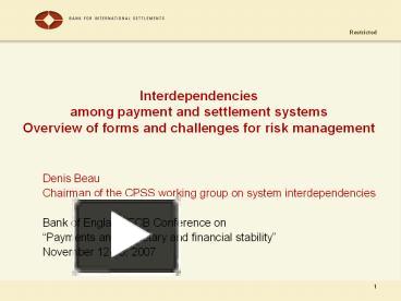 Interdependencies among payment and settlement systems Overview of ...