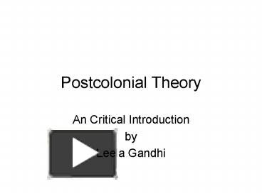 Postcolonial Theory presentation | free to view