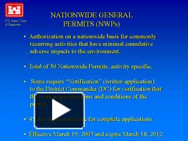 NATIONWIDE GENERAL PERMITS NWPs presentation | free to view
