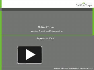 Galliford Try plc presentation | free to view