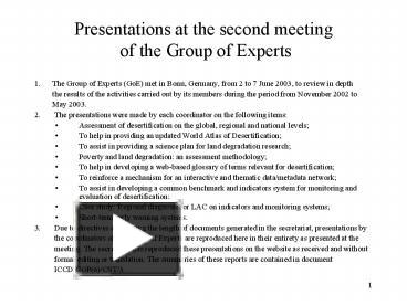 Presentations at the second meeting of the Group of Experts ...
