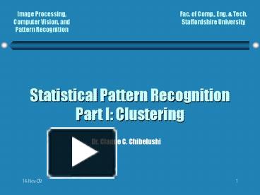 PPT – Statistical Pattern Recognition Part I: Clustering PowerPoint ...