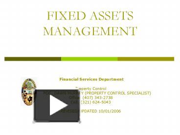 FIXED ASSETS MANAGEMENT presentation | free to view