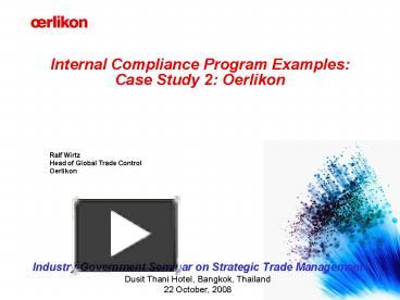 Internal Compliance Program Examples: presentation | free to view