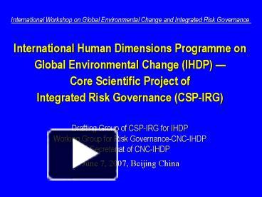 International Human Dimensions Programme on Global Environmental Change ...