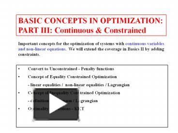 BASIC CONCEPTS IN OPTIMIZATION: PART III: Continuous presentation ...