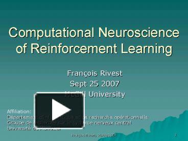 PPT – Computational Neuroscience of Reinforcement Learning PowerPoint ...