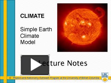 CLIMATE Simple Earth Climate Model presentation | free to view