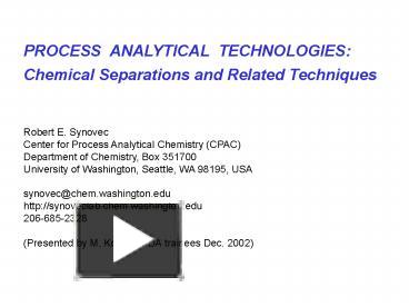 PROCESS ANALYTICAL TECHNOLOGIES: presentation | free to view