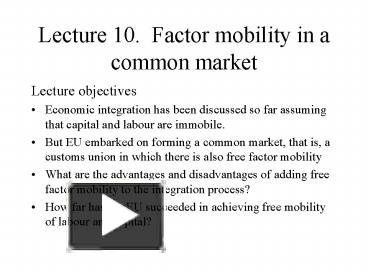 PPT – Lecture 10' Factor mobility in a common market PowerPoint ...