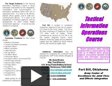 Tactical Information Operations Course presentation | free to view