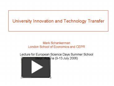 University Innovation and Technology Transfer presentation | free to view