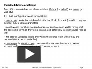 PPT – Variable Lifetime and Scope PowerPoint presentation | free to ...