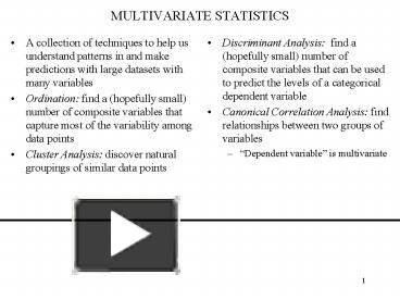 MULTIVARIATE STATISTICS presentation | free to view
