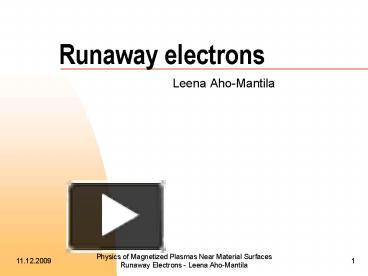 Runaway electrons presentation | free to view