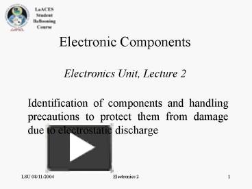 PPT – Electronic Components Electronics Unit, Lecture 2 PowerPoint ...