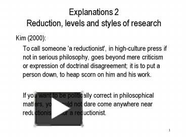 PPT – Explanations 2 Reduction, levels and styles of research ...