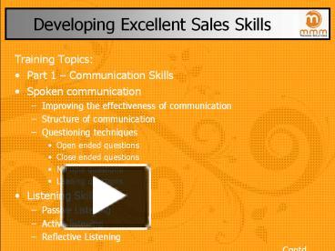 Developing Excellent Selling Skills presentation | free to download