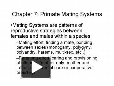 Chapter 7: Primate Mating Systems presentation | free to view